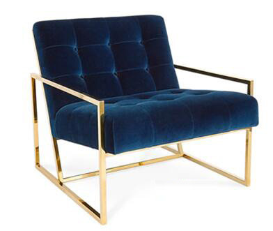 China Navy Blue Chair With Metal Frame , Velvet Relax Metal Frame Accent Chair supplier