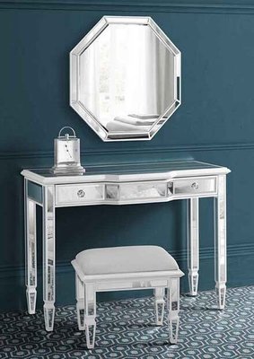 China Living Room Mirrored Console TableWith Mirror Stool Black Lacquer Painting supplier