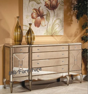 China 6 Drawers Mirrored Credenza Sideboard Large Size Solid Wood MDF Material supplier