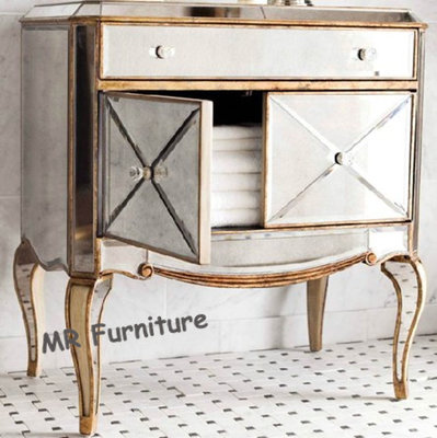China American Style Mirrored Night Stands Table With 2 Doors Beveled Edge Mirror supplier