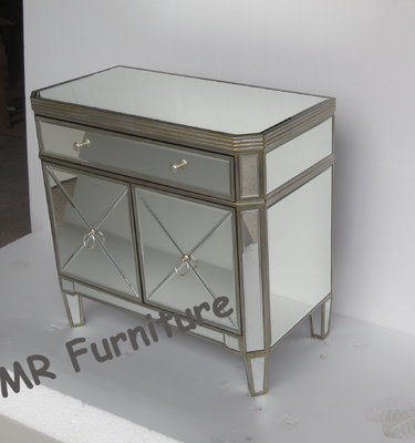 China Two Doors Modern Mirrored Nightstand , Gold Color Mirrored Glass Nightstand supplier