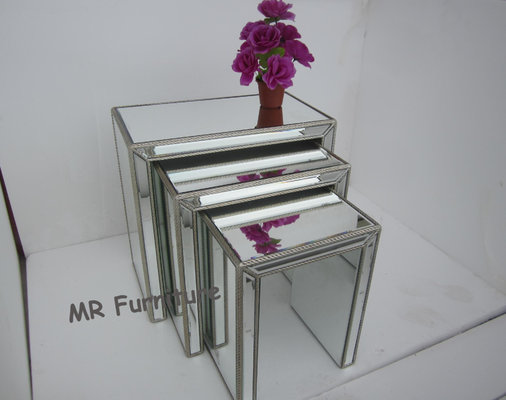 China Interior Mirrored Glass Side Table , Living Room Silver Mirror Side Table supplier