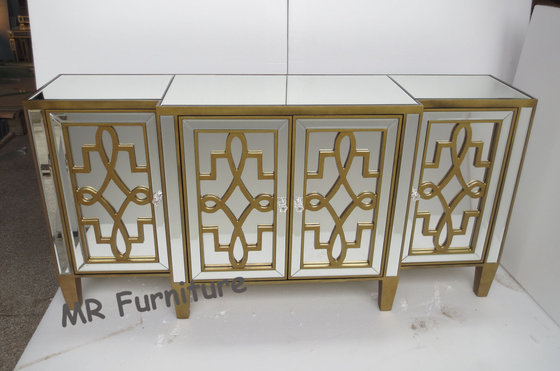 China Patterns Mirror Side Board , W160 * D40 * H80cm Mirrored Buffet Cabinet supplier