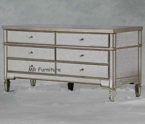 China US Style Mirrored Drawer Chest , Gold Trimming Mirrored Glass Chest Of Drawers supplier