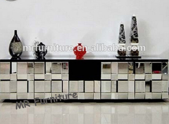 China Muti Faceted Glass Mirror TV Stand , Beveled Full Mirrored Glass TV Unit supplier