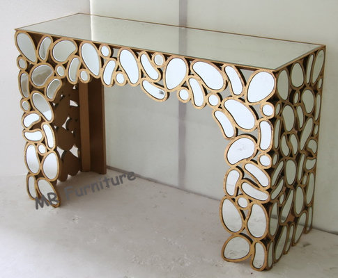China Gold Pebble Design Mirrored Console Table Strong Structure Long Life Span supplier