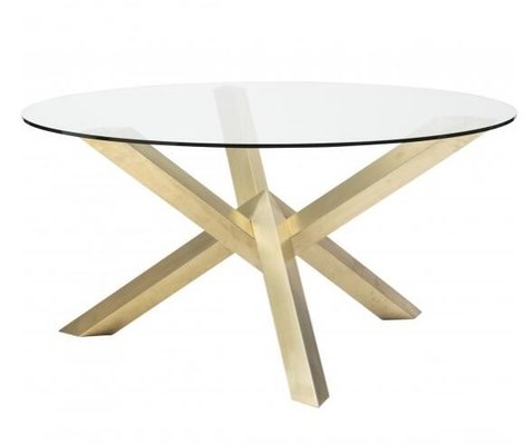China Gold Round Glass Dining Table , Stainless Steel Base Dining Table With Glass Top supplier