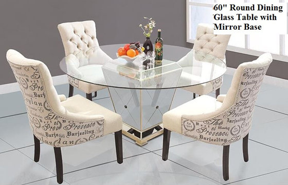 China Modern Round Mirrored Dining Table 60 Inches Tempered Glass Table Top supplier