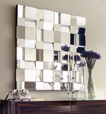 China Square Faceted Angled 3D Beautiful Wall Mirrors , Large Decorative Mirrors For Walls supplier