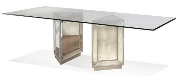 China Antique Mirrored Glass Square Dining Table ,Tempered Glass Top Dining Table supplier