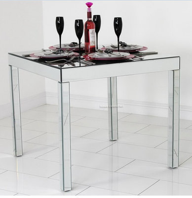 China Full Mirror Glass Dining Table , Silver Square Mirror Top Dining Table supplier
