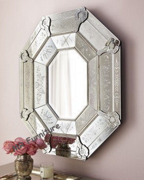 China Octagonal Shape Venetian Etched Glass Mirror , Bedroom Venetian Antique Mirror supplier