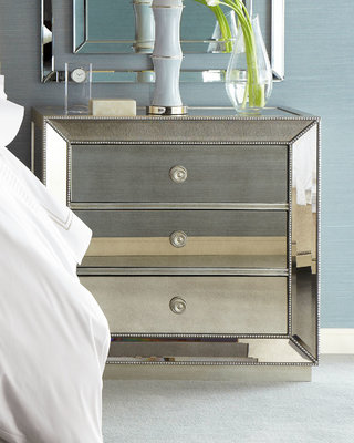 China 5 Star Hotel Mirrored Night Stand Bed Side Table with Wooden Beads Decorate supplier