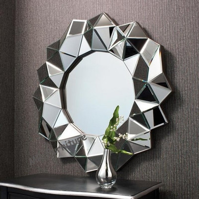 China Hotel Round 3D Wall Mirror 35 Inches / Customer Size Faceted Framless Design supplier