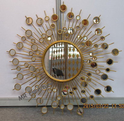 China Round Metal Mirror Wall Decor Sunburst Style 37 Inch Diameter Metal Wire Frame supplier