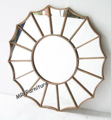 China Gold Metal And Mirror Wall Decor , Gold Metal Frame Abstract Mirror Wall Art supplier