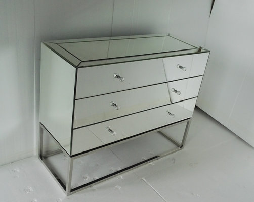 China Stainless Steel Base Mirrored Cabinet Chest , Antique Mirror Table 3 Drawers Chest supplier