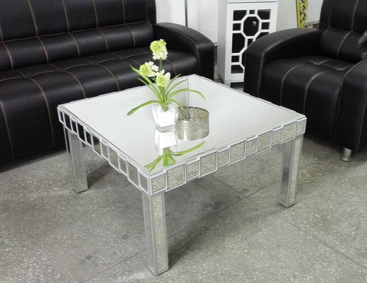 China Square Mirrored Coffee Table Silver Wooden Trimming Unique Design supplier