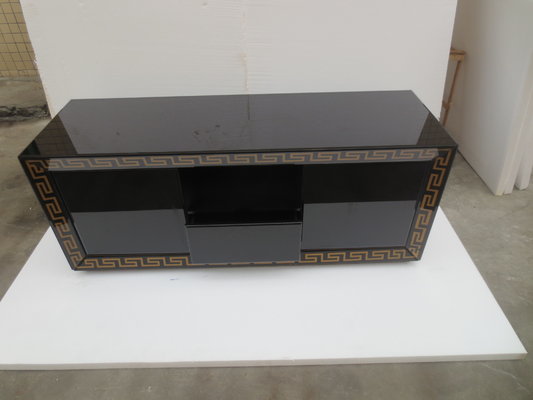China Black Mirrored TV Stand Gold Pattern W140 * D45 * H56cm Overall Size supplier