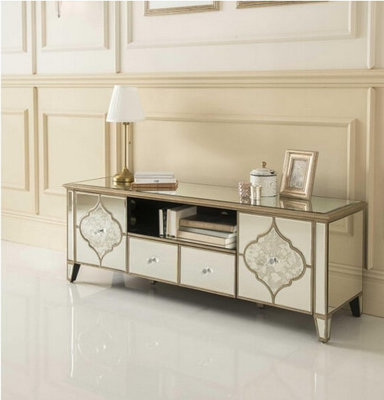 China Fogging Pattern Mirrored TV Console , Living Room 2 Doors Mirrored TV Cabinet supplier