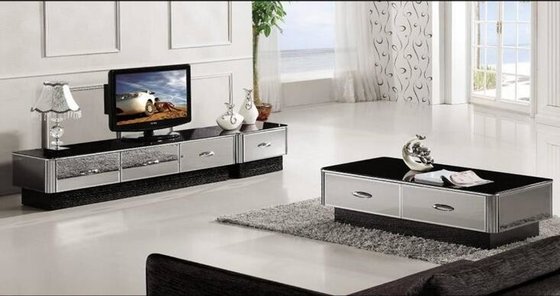 China Fashion Mirrored Television Cabinet , Wooden Body Mirrored Glass TV Stand supplier