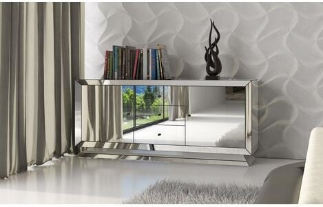 China Modern Design Mirrored TV Stand With 2 Doors 3 Drawers Silver Color supplier