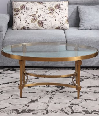 China Contemporary Oval Shape Tempered Glass Top Stainless Steel Frame Coffee Table supplier