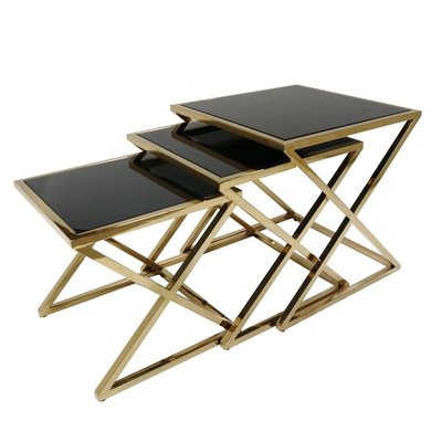 China Modern Style 3 pieces Stainless Steel Frame tempered glass top Corner table End table Bed side table supplier