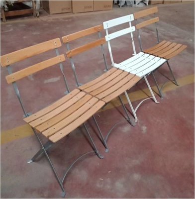 China Outdoor garden restaurant furniture steel folding chair X shape wood slat chair supplier