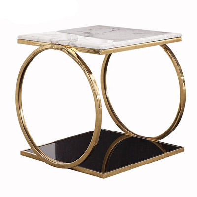 China Unique design stanieless steel base tempered glass top side table square end table for hotel home supplier