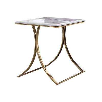 China Unique design stanieless steel base tempered glass top end table square corner table for hotel home supplier