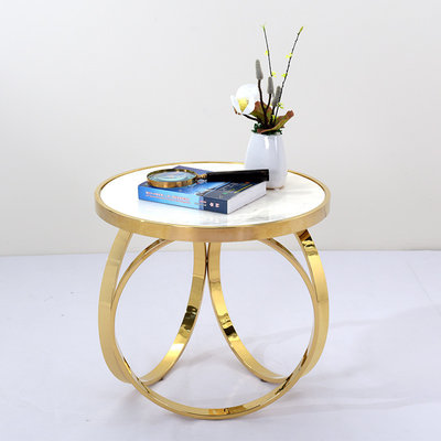 China Unique design stanieless steel frame marble top end table round side table for living room supplier