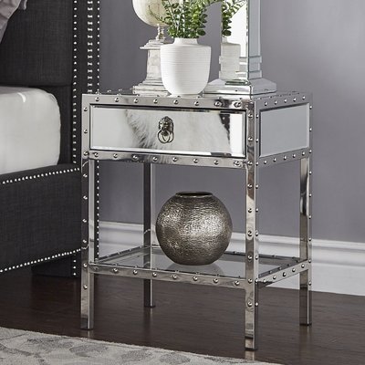China Rivet style 1 drawer side table stainless steel frame mirrored nightstand for bedroom supplier