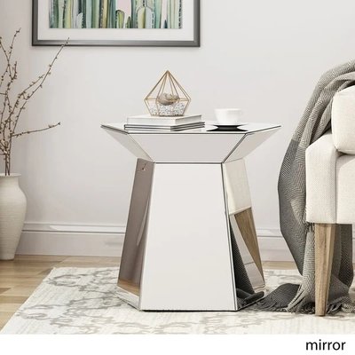 China Glam design silver mirrored nightstand around shaped end table corner table for bedroom supplier