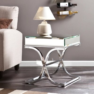 China Modern mirrored side table stanieless steel base glass top corner table for hotel home supplier