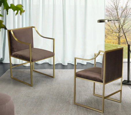 China Hot selling gold stainless steel dining chair velvet upholstery armrest chair for living room supplier