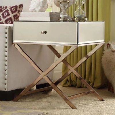 China 1 drawer silver mirrored nightstand X base end table corner table for bed room supplier