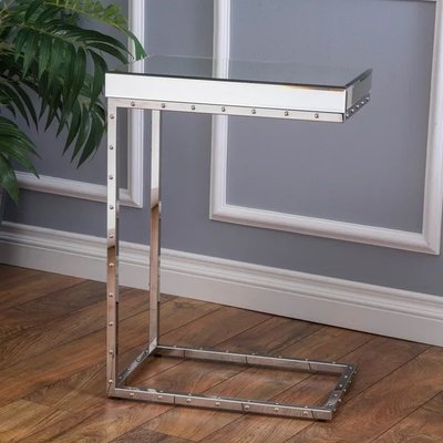 China Modern mirrored side table stanieless steel computer mobile desk glass top corner table supplier