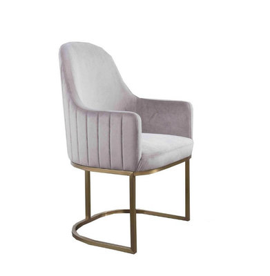 China Luxury gold stainless steel dining chair baby pink velvet upholstery armrest chair for living room supplier