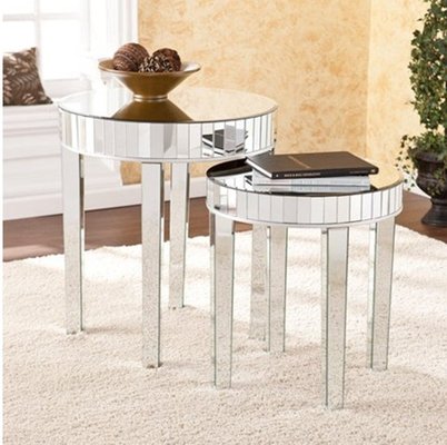 China 2 pieces set mirrored nesting table round side table for living room supplier