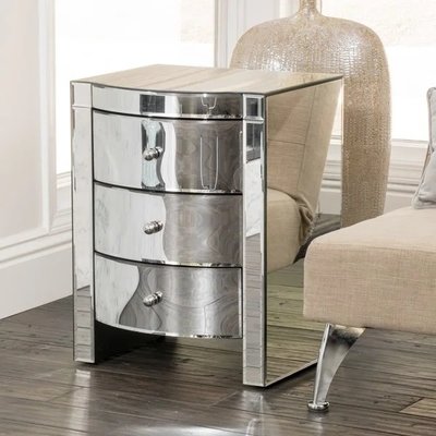 China Contemporary 3 drawers silver mirrored nightstand curved design end table corner table for living room supplier