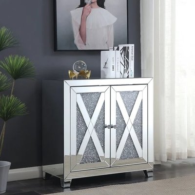 China Sparkly 2 door mirrored hallway cabinet crushed diamond side board for living room supplier