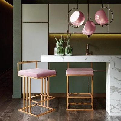 China Modern brushed brass gold stainless steel counter stool velvet upholster barstool for cafe bar supplier