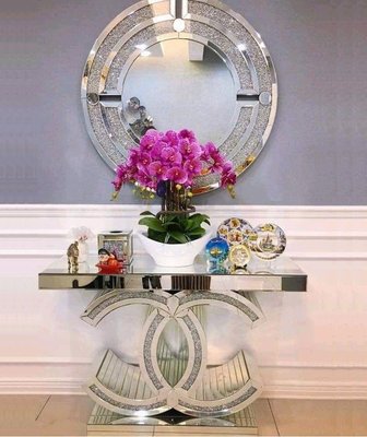 China Sparkly silver mirrored console table crushed diamond decorative CC hallway table for living room supplier