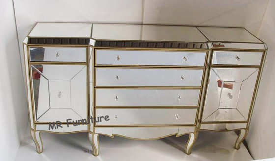 6 Drawers Mirrored Credenza Sideboard Large Size Solid Wood MDF Material supplier