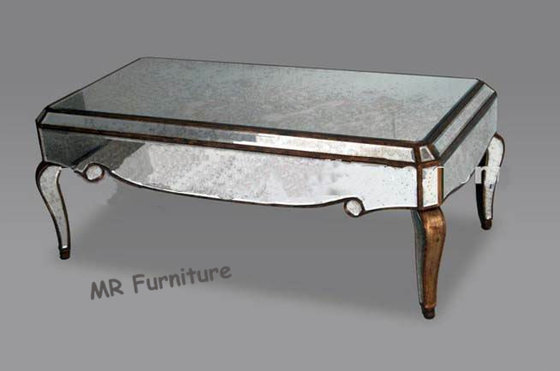 Antique Mirror Couch Table , Rectangle Gold And Mirror Coffee Table Wood Leg supplier