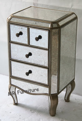 Vintage Mirrored 3 Drawer Bedside Table , Wooden Mirrored Chest Nightstand supplier