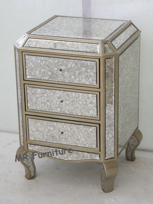 Vintage Mirrored 3 Drawer Bedside Table , Wooden Mirrored Chest Nightstand supplier