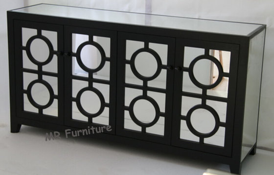 White Mirrored Side Board Circles Door Pattern Style Wooden Material supplier