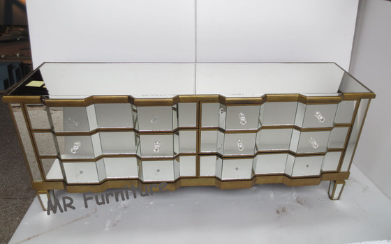 Luxury Gold Mirrored Sideboard Furniture , Bedroom Mirrored Buffet Sideboard supplier